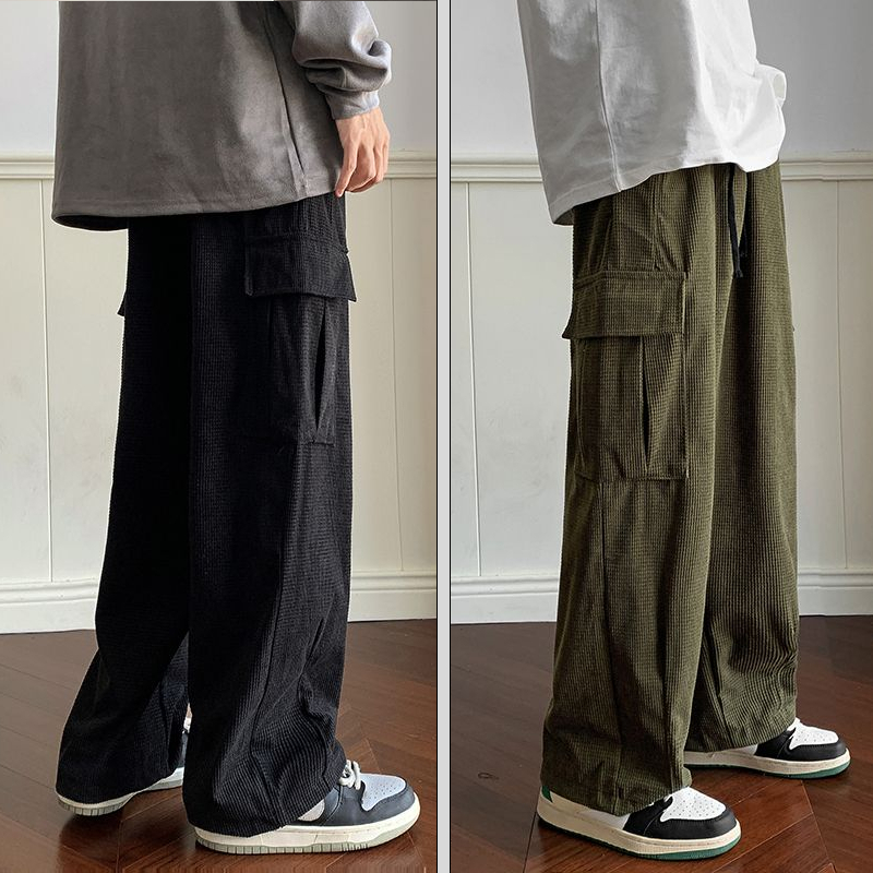 YS Waffle Cargo Pants For Men Korean Black Baggy pants Straight Cut ...