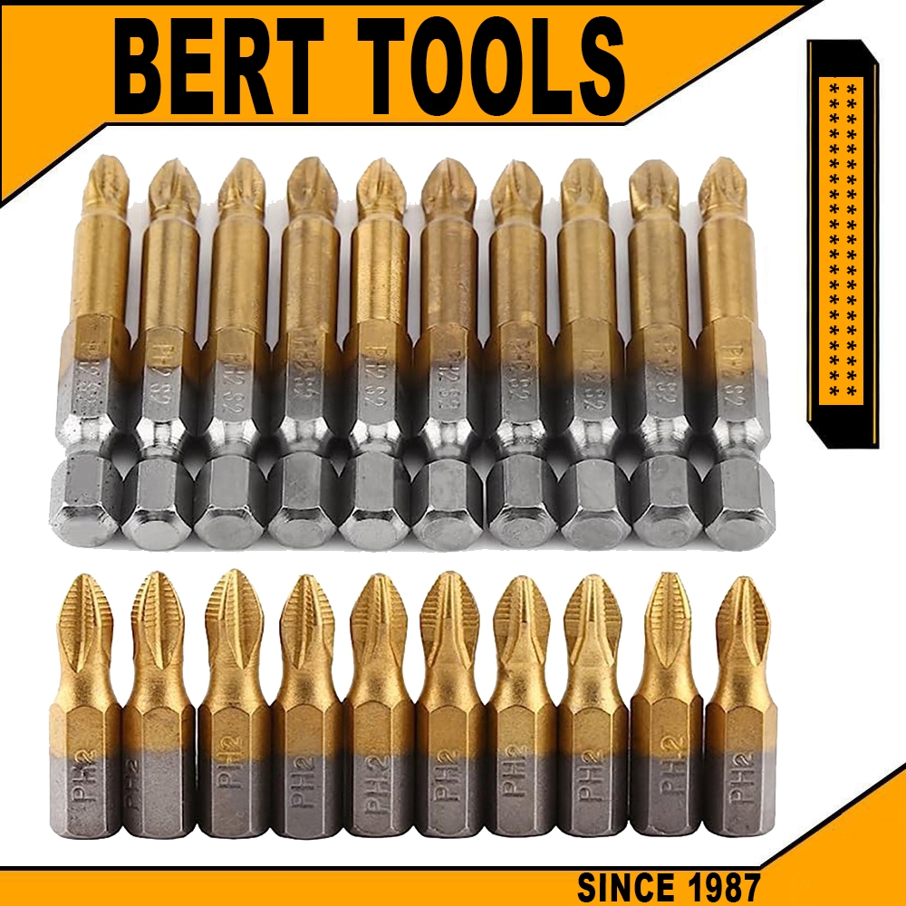 BERT🇵🇭｜Titanium-Plated Non-Slip Bits PH2 Cross Head Anti Skid 1/4 Inch ...