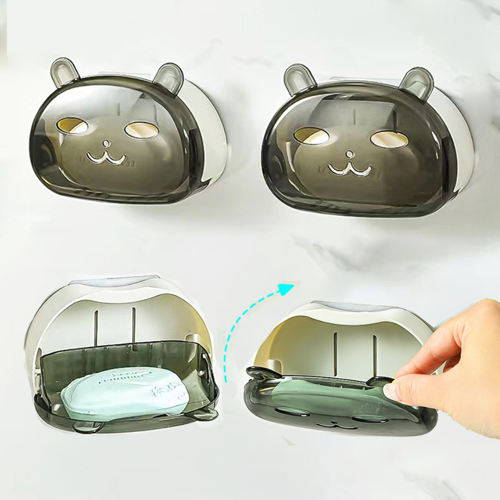 Soap Dish With Cover Creative clamshell wall hanging cute kitty shape ...