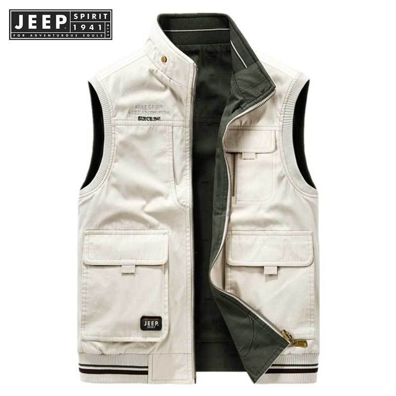 JEEP SPIRIT 1941 ESTD Double sided vest men's pure cotton with multiple ...