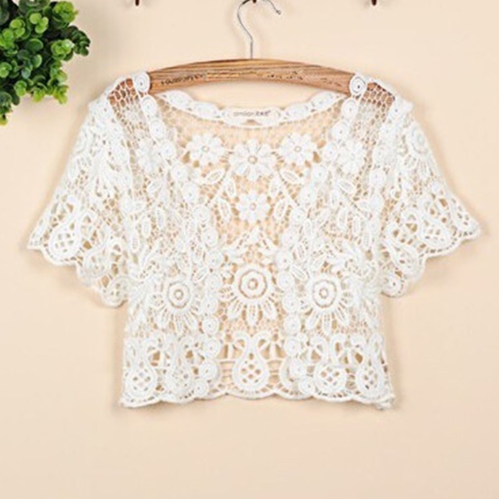 [Expedited Shipping] Summer short outer shawl thin hollow short-sleeved ...