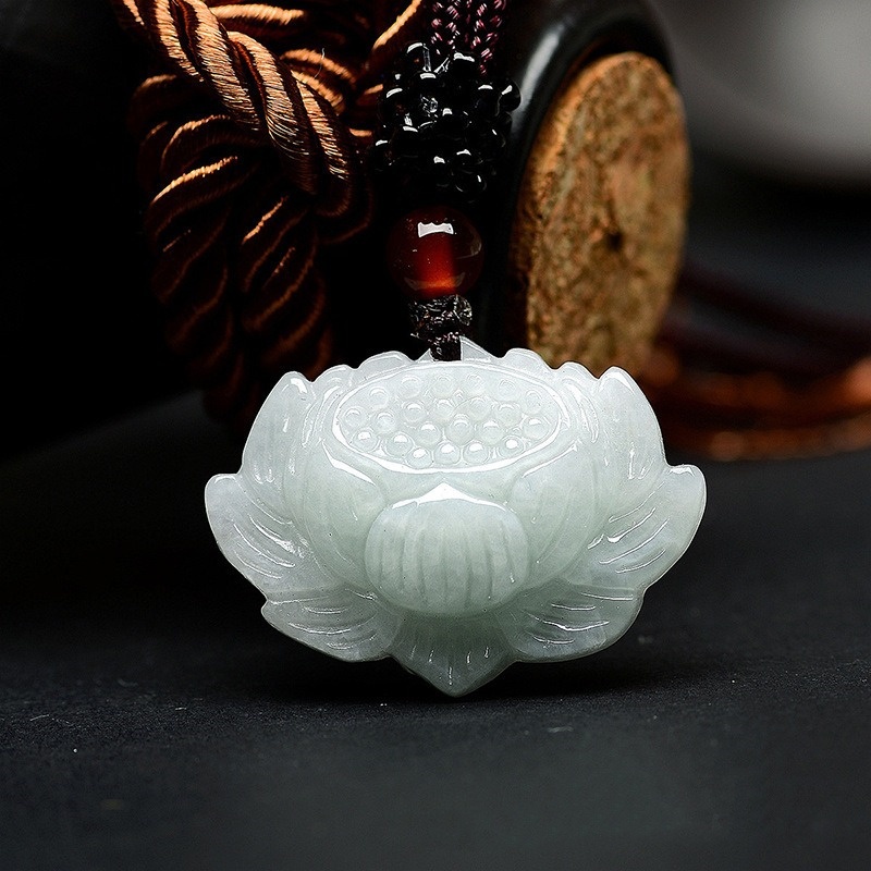 Natural Myanmar Jadeite A-grade Lotus Necklace Fresh Beautiful and ...