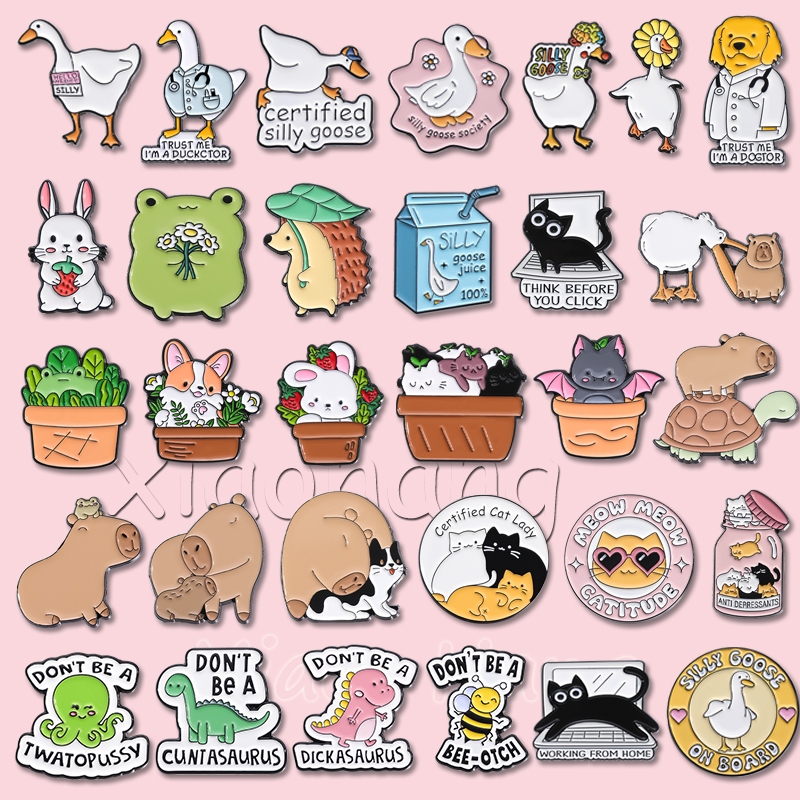 Funny Potted Bunny Frog Enamel Pins Animal Brooches Cartoon Goose ...