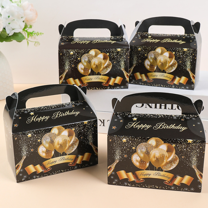 4pcs/pack Black Gold Birthday Candy Box Black Gold Handheld Boxes ...