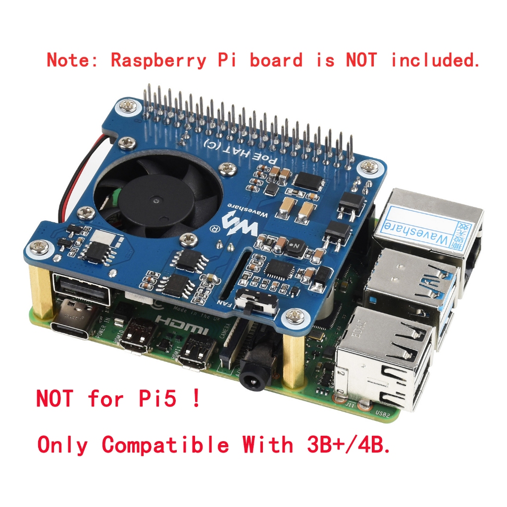 5V 4A/12V 2A Power Over Ethernet PoE Module Fan Breakout Board HAT for RasPi RPI PI4 Raspberry ...