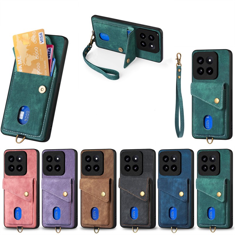 Bracket Magnetic Wallet Card Case For Xiaomi 14 Pro Redmi K70 K70E Xiaomi POCO X6 Pro Redmi Note ...