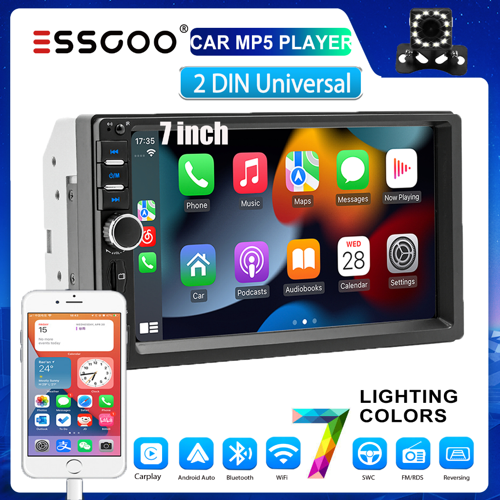 ESSGOO 7018C Carplay Android Auto 7" Car Player 2 Din Multimedia MP5 Player Support Mirror Link ...