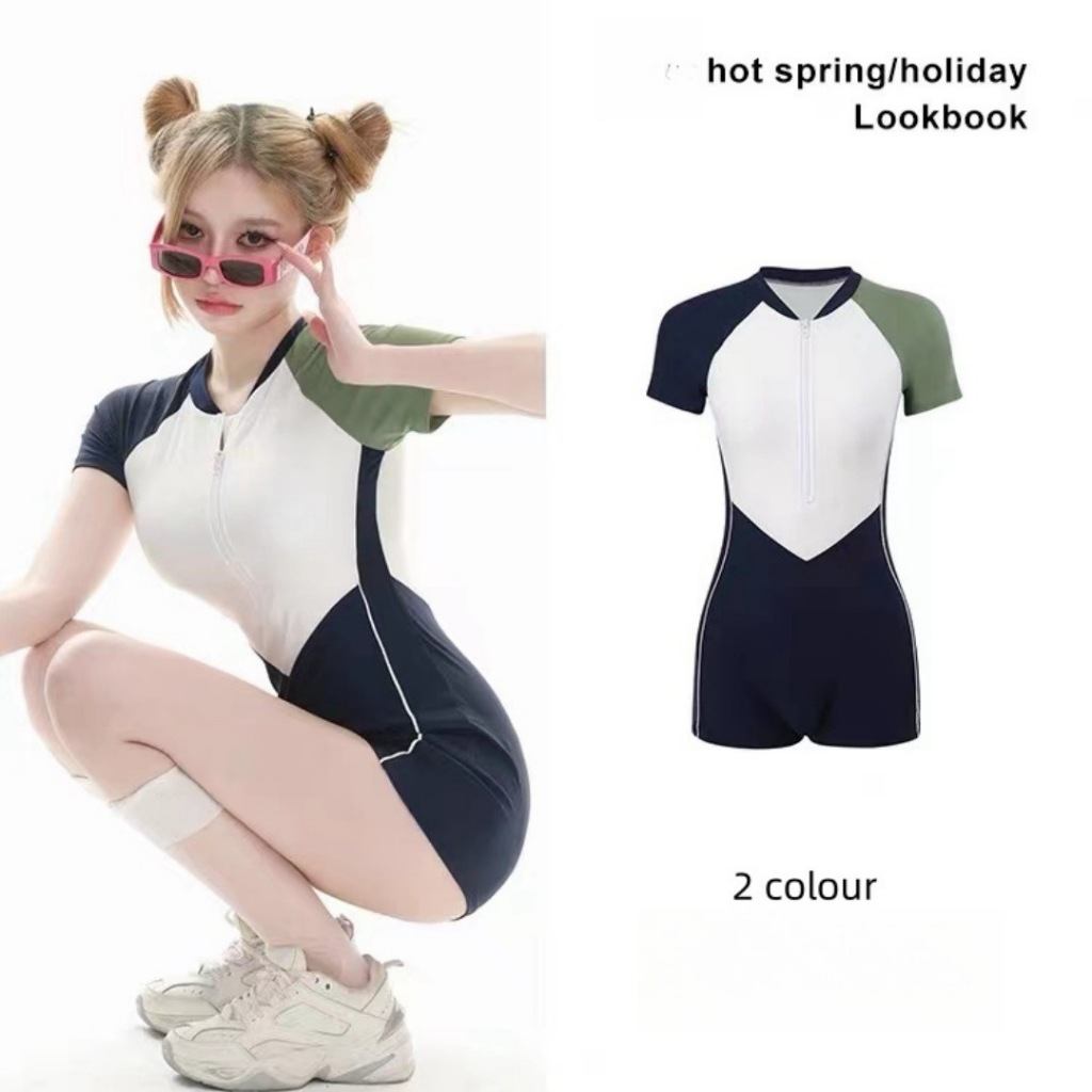 New student sports women's swimsuit short sleeve conservative slimming ...