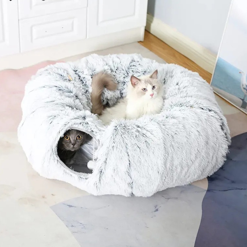 ROYA Plush Cat Tunnel with Cat Bed for Indoor Cats Multifunctional Cat ...