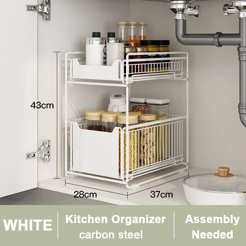 2-Tier Kitchen Bathroom Under Sink Rack Organizer Cabinet Rack Kitchen ...