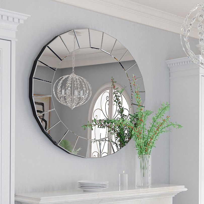 Modern Silver Wall Mounted Art Mirror Round Art Decor 3D Bevelled Glass ...