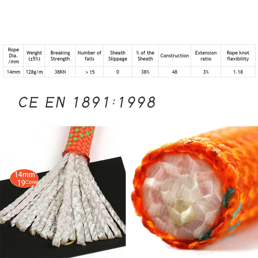 100m 14mm Static Rope Climbing Rescue Work at Height Rigging Abseiling ...