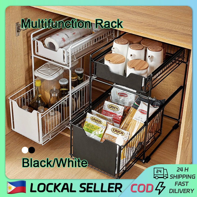 2-Tier Kitchen Bathroom Under Sink Rack Organizer Cabinet Rack Kitchen ...