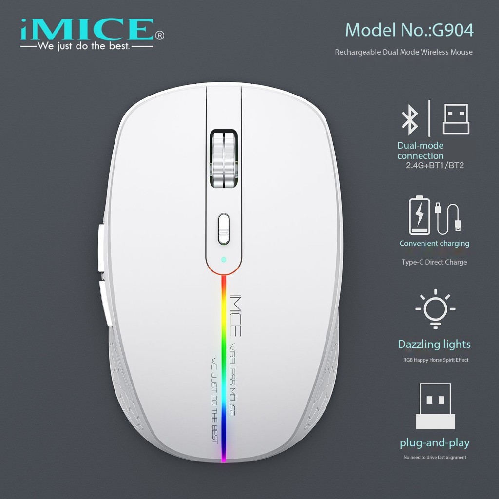 Imice Wireless Bluetooth Dual-Mode Rechargeable Silent 6-Button Wireless Gaming Mouse TYPE-C ...