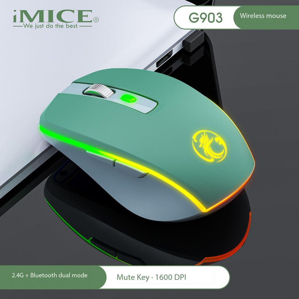Imice Wireless Bluetooth Dual-Mode Luminous Rechargeable Silent 6-Button Wireless Gaming Mouse ...