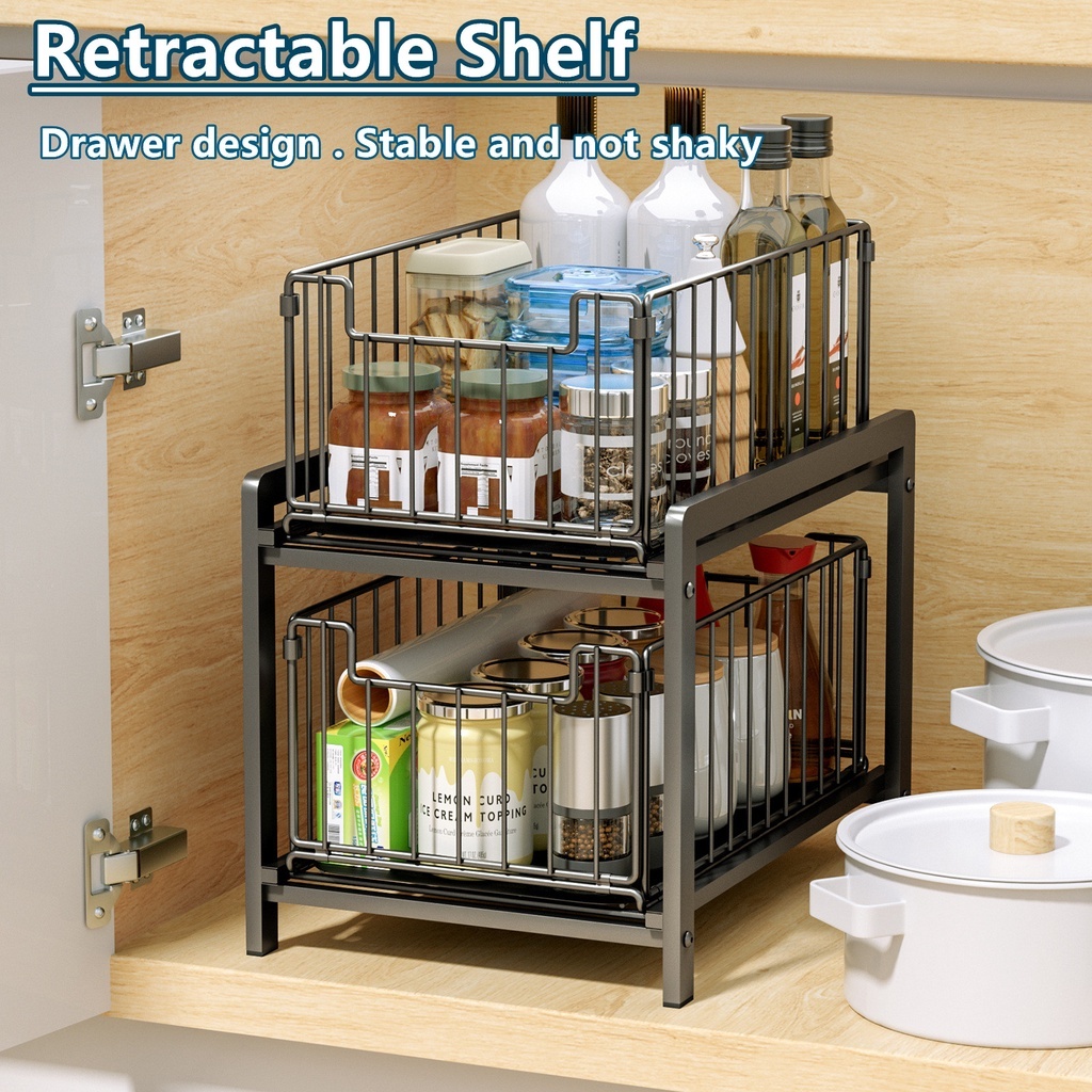 2-Tier Kitchen Bathroom Under Sink Rack Organizer Cabinet Rack Kitchen ...