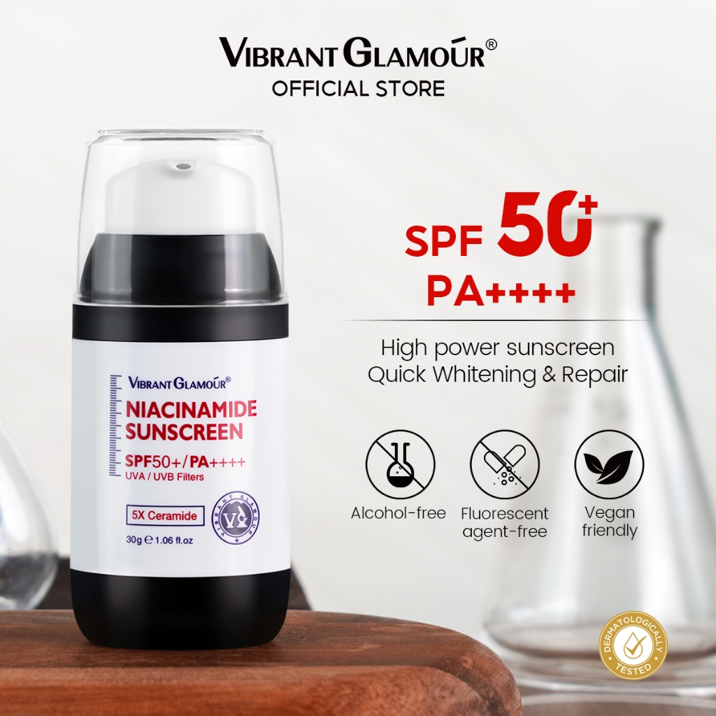 VIBRANT GLAMOUR Niacinamide Whitening Sunscreen Cream SPF50+ PA++++ UVA/UVB Sunblock for Face ...