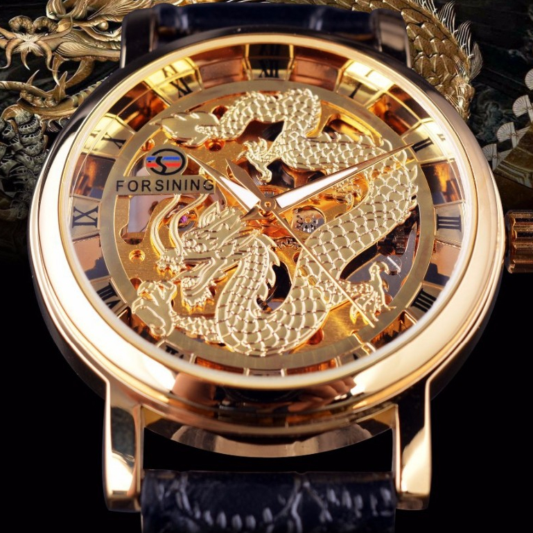 FORSING [Happy the Year of the Loong] Men's Watch Leisure Hollow Dragon ...