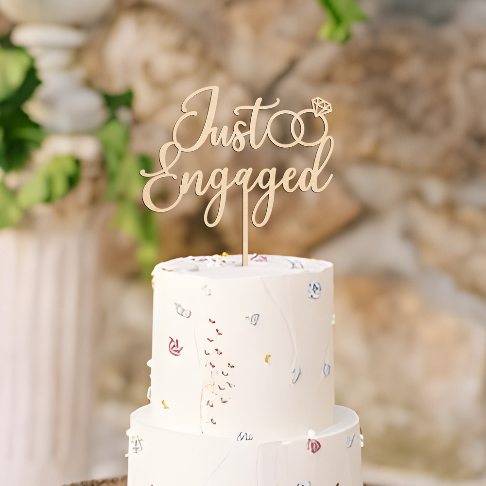 Just Engaged Cake Topper Engagement Cake Decoration with Ring in Wood | Shopee Philippines