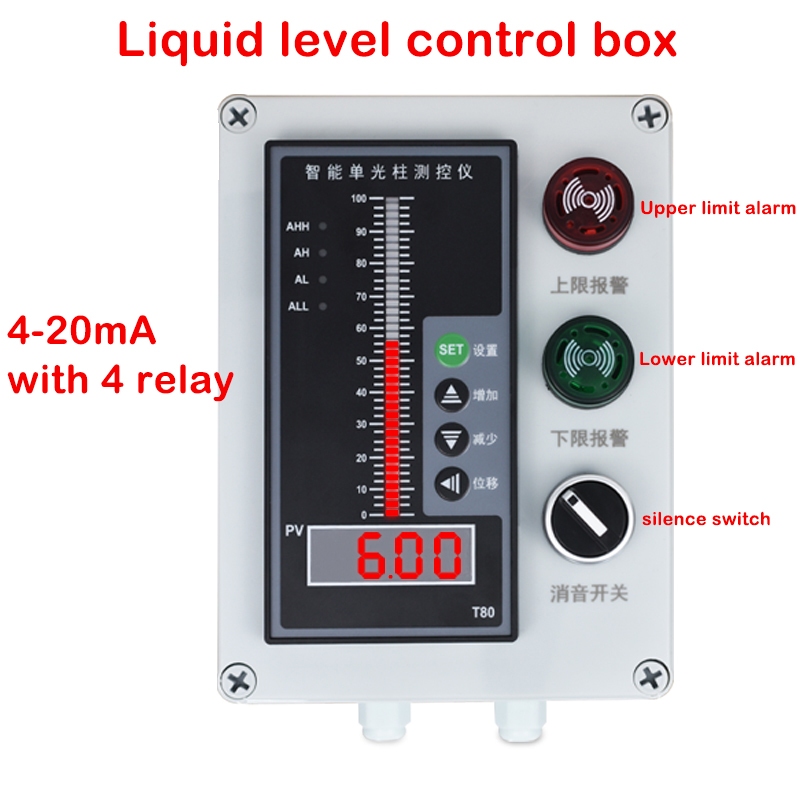 water level sensor control box liquid level meter displayer 4 20mA 24VDC power supply alarm ...