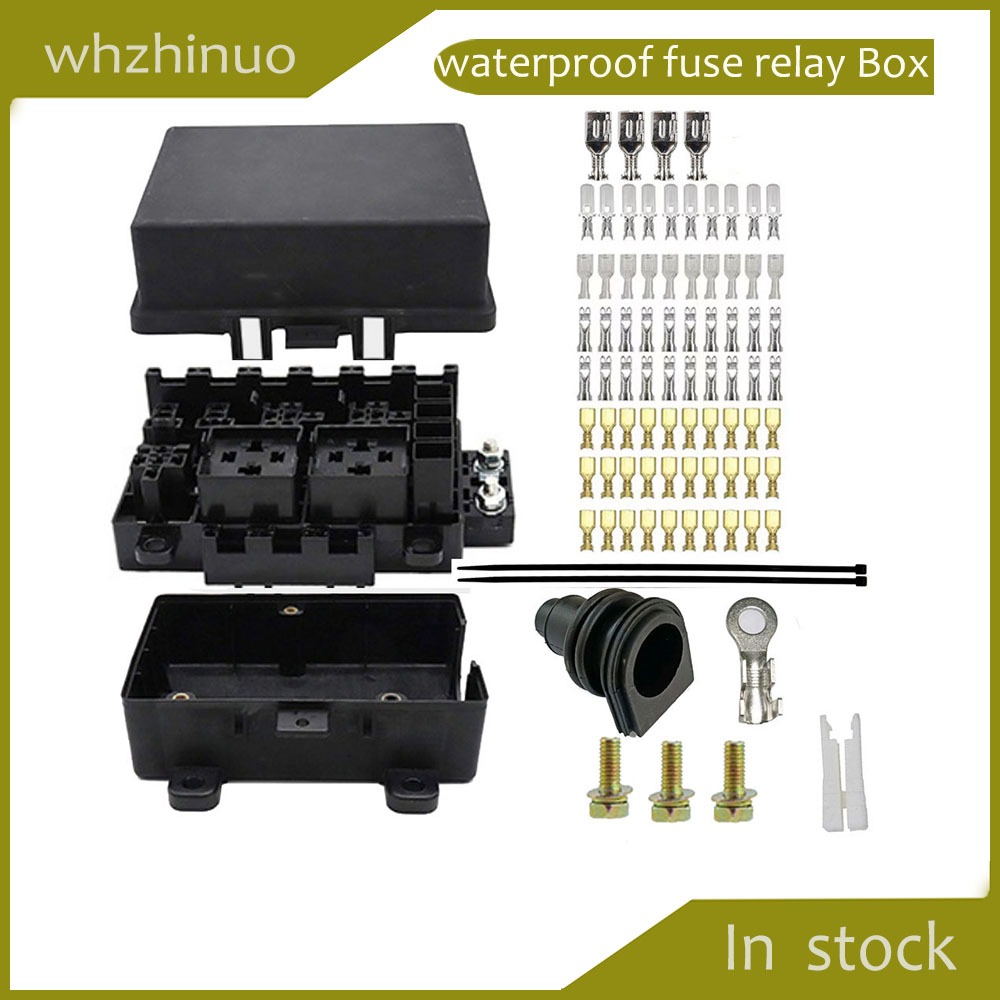 Waterproof fuse relay box with 7 relays, 9 blade fuses (3 spares) and 4 ...