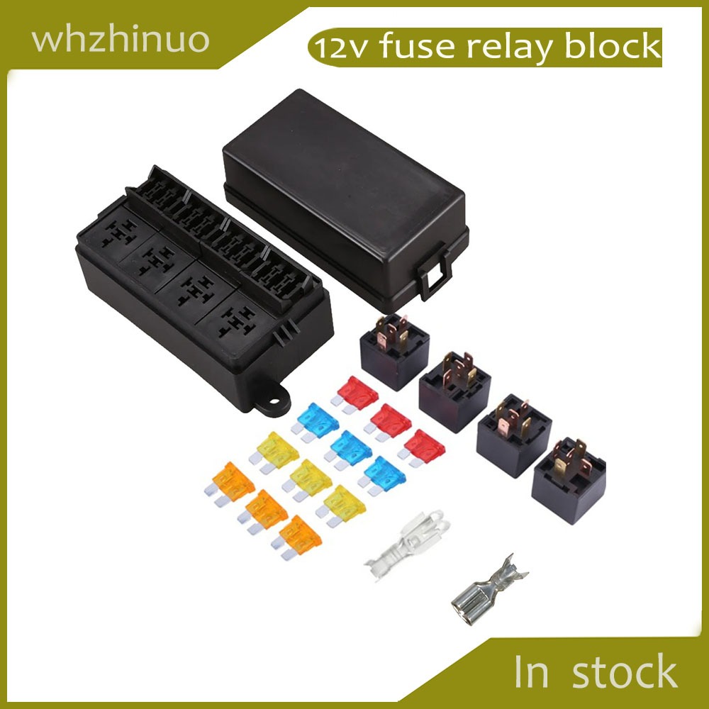 The Automotive Fuse Relay Box has 4 relay slots and 12 fuse slots to ...