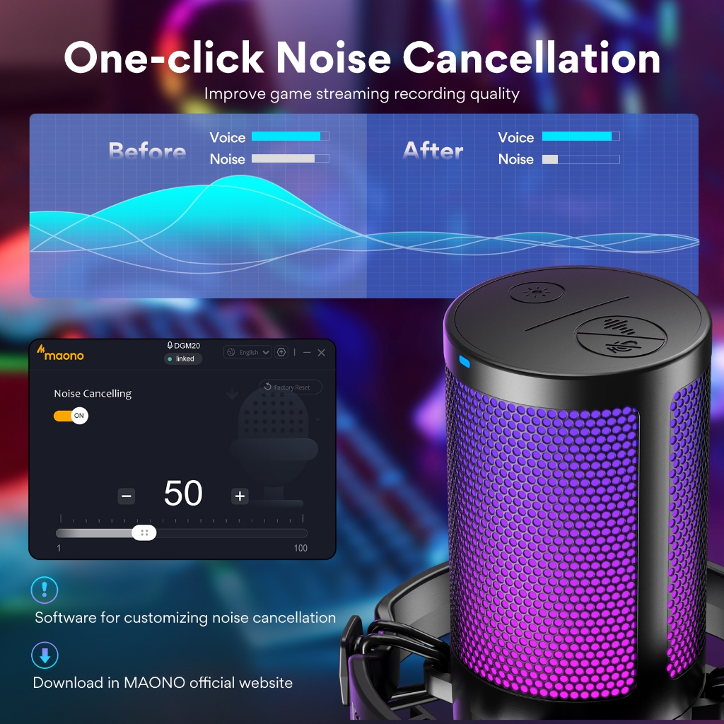 Maono DGM20/DGM20S USB Microphone RGB Gaming Mic Condenser Mic Noise ...