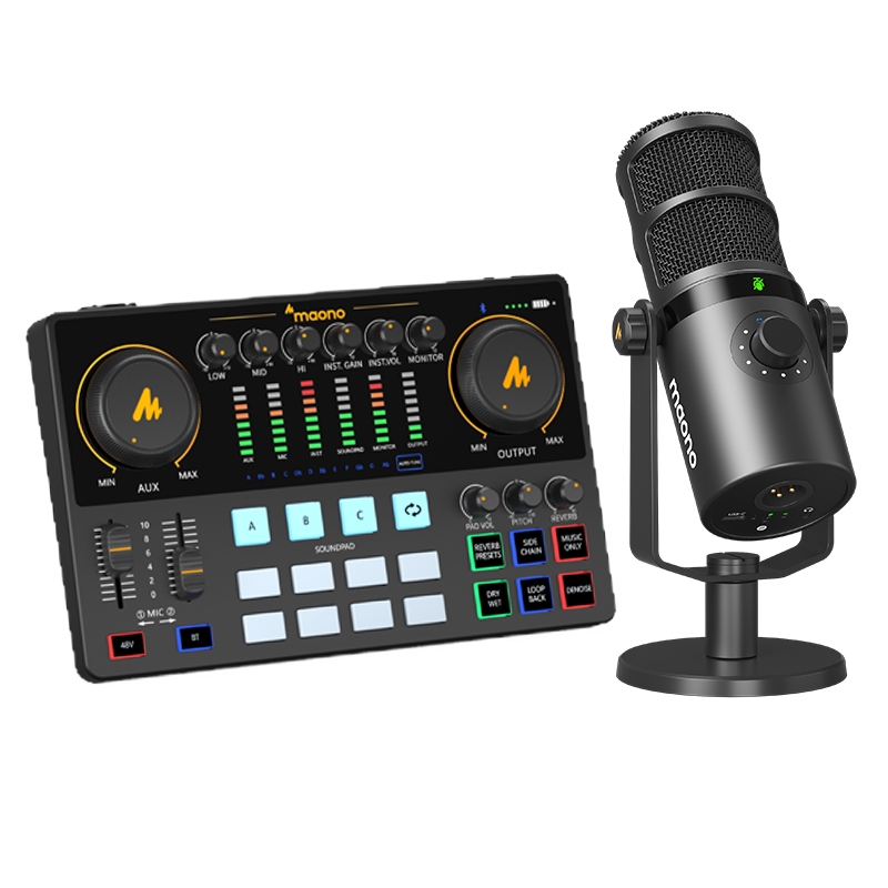 Maono AME2+PD400X Sound Card Dynamic Microphone Kit for Recording,Live ...