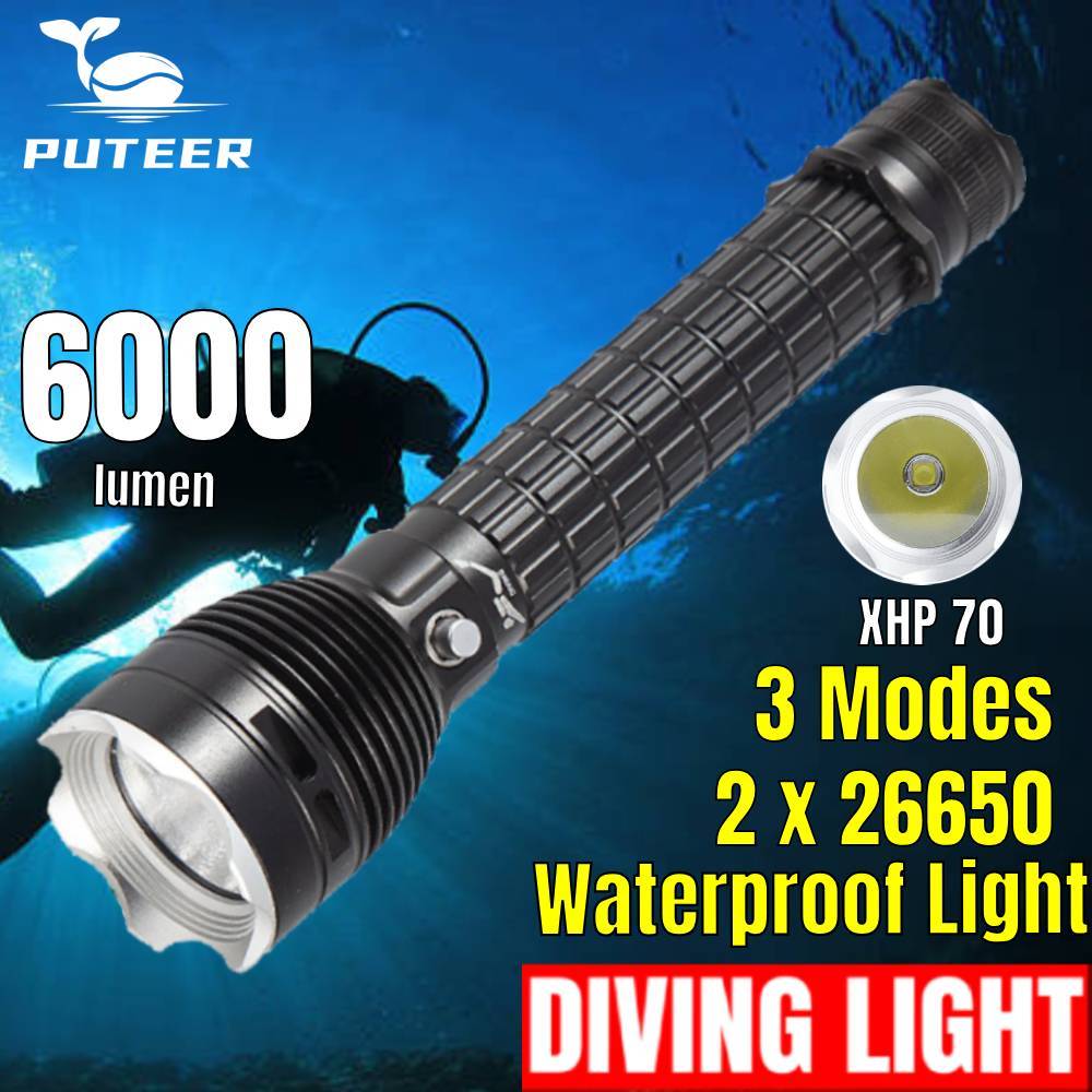 NEW Puteer D52 Scuba Diving Torchlight Waterproof Diving Flashlight ...