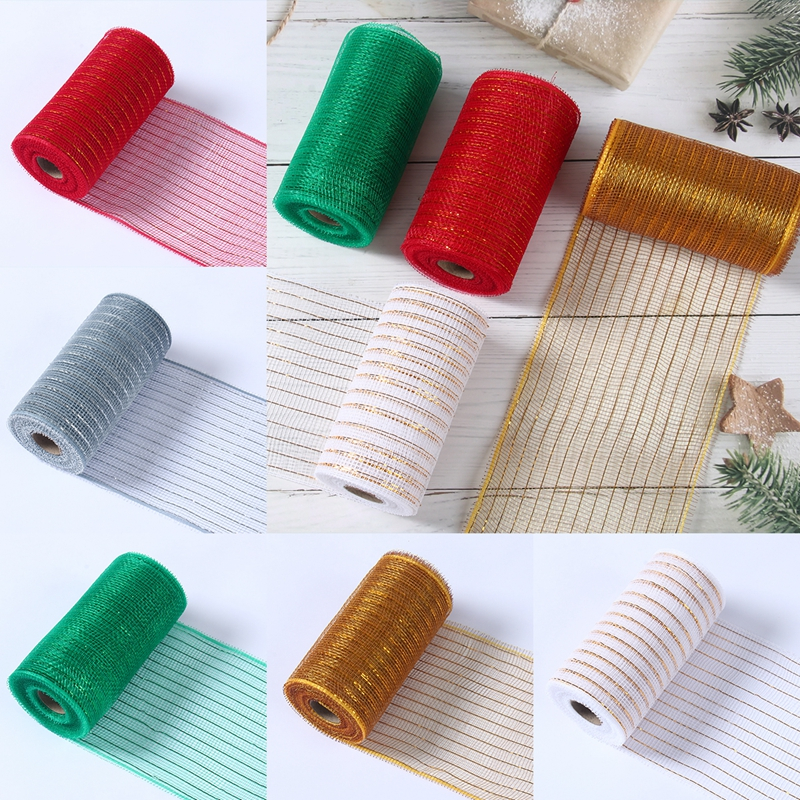10 Yards Muticolor Metallic Mesh DIY Ribbon Thin Mesh Wreath Christmas ...