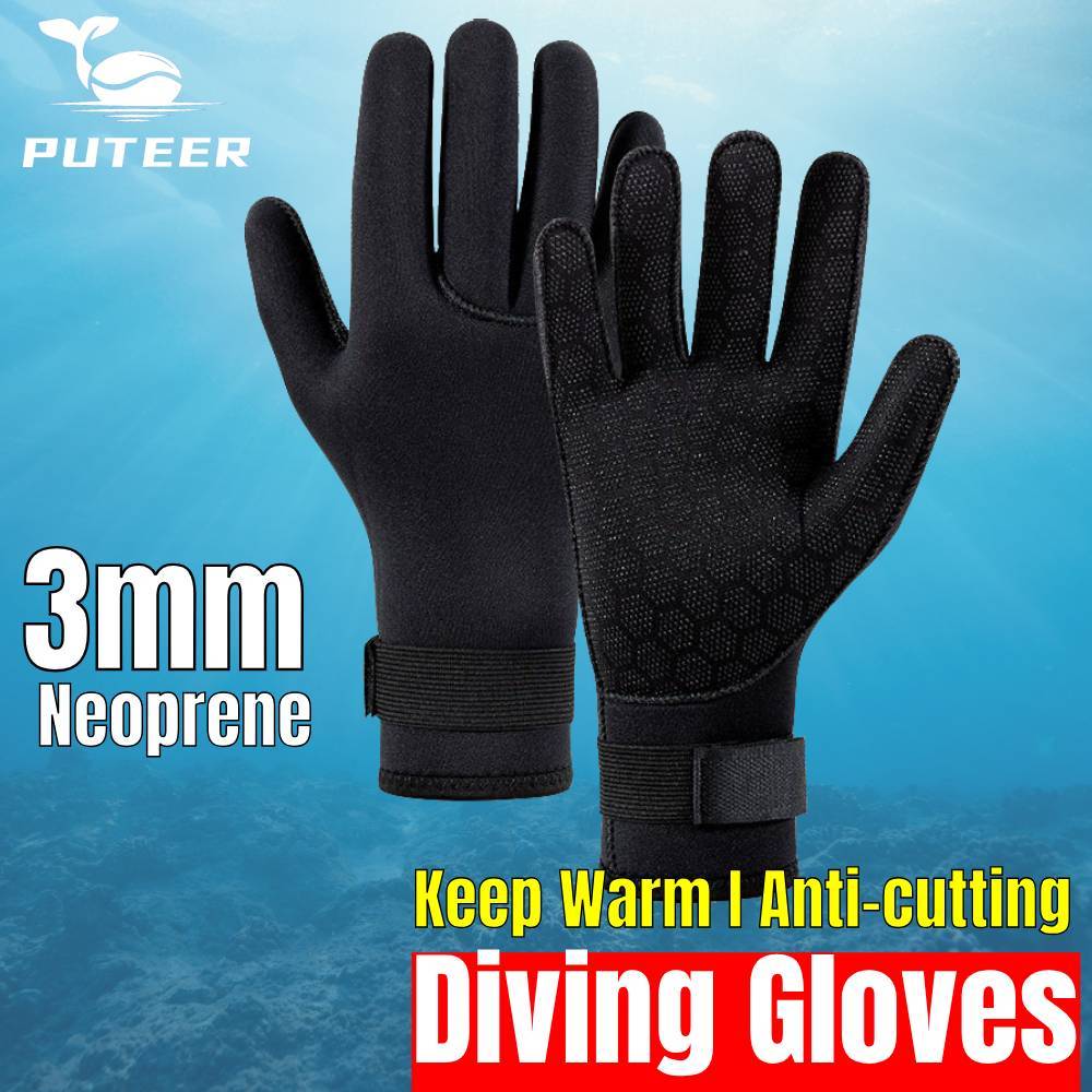 Puteer Diving Gloves Keep Warm 3mm Neoprene Freediving Swimming Gloves for Diving Anti-Scratch ...