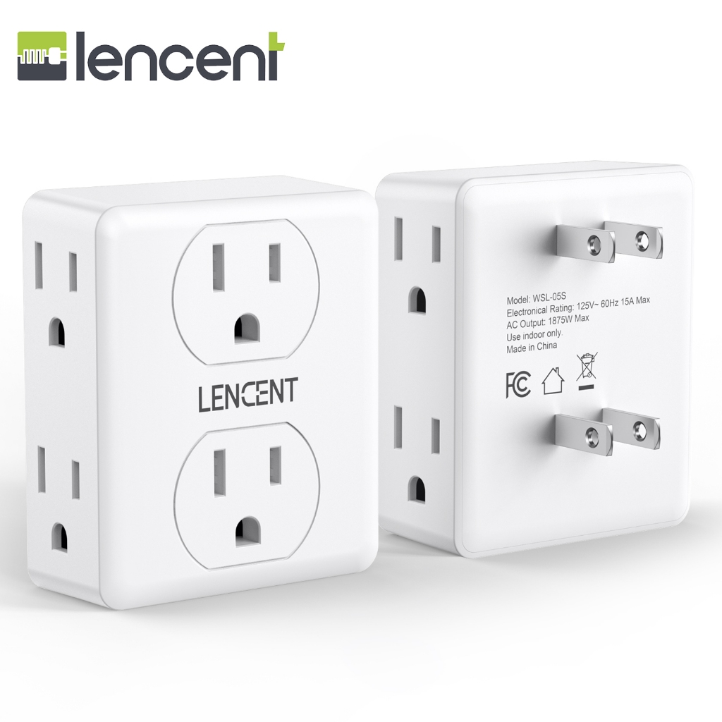 LENCENT 6 in 1 Outlet Adapter 2 to 3 Prong, 2 Prong Power Strip, 6 ...