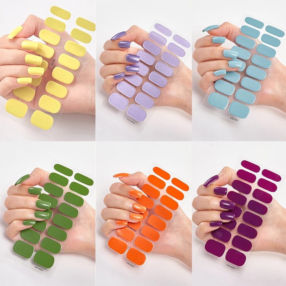 16 Pcs/Sheet 2024 New Solid Multiple Colors Nail Art Sticker ...