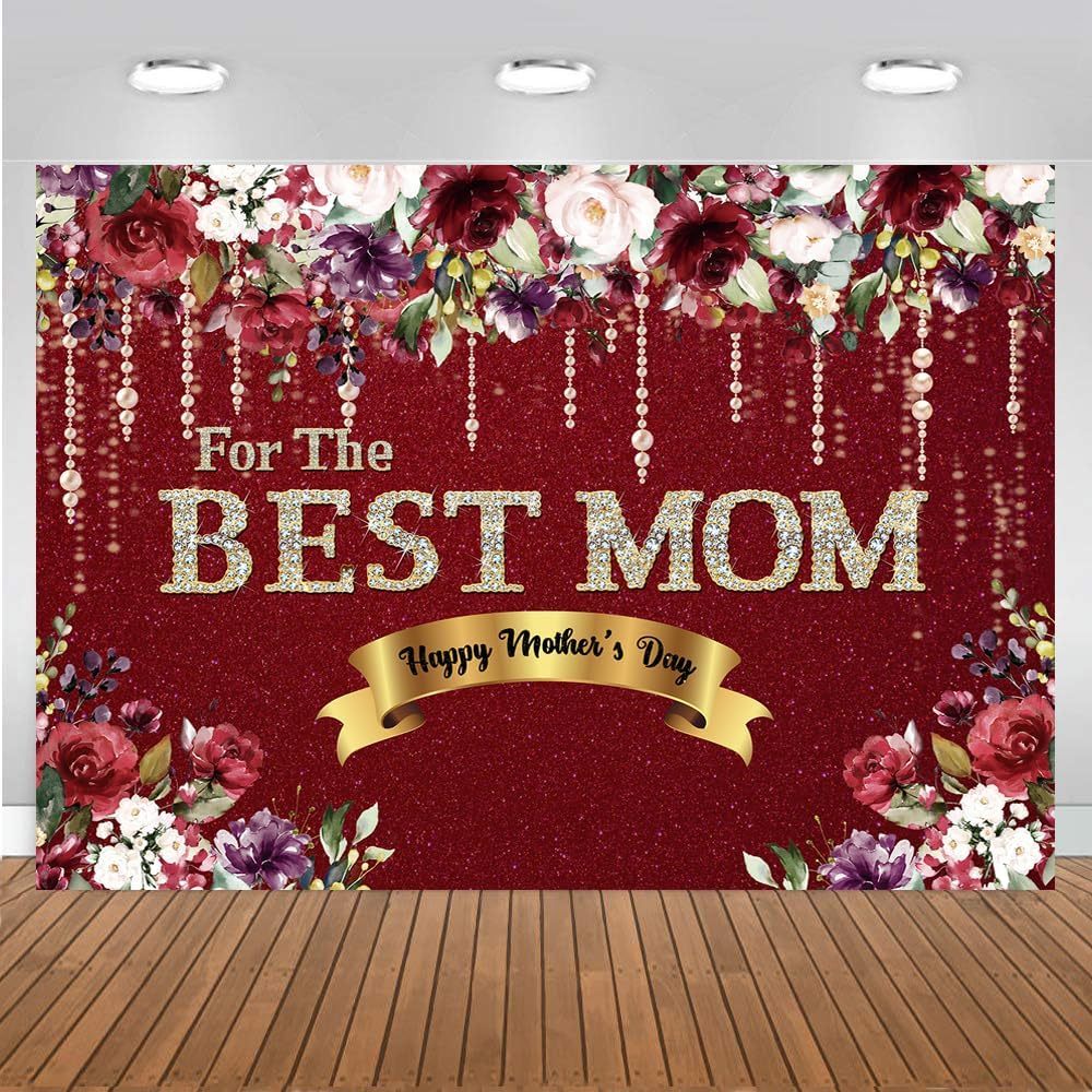 Happy Mother's Day Backdrop Best Mom Backdrop Floral Golden Dots ...