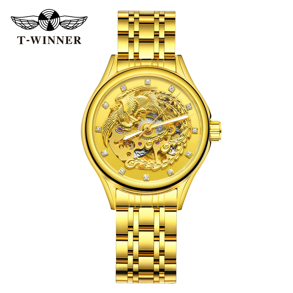T-Winner automatic watch luxury brand stainless steel diamond ...