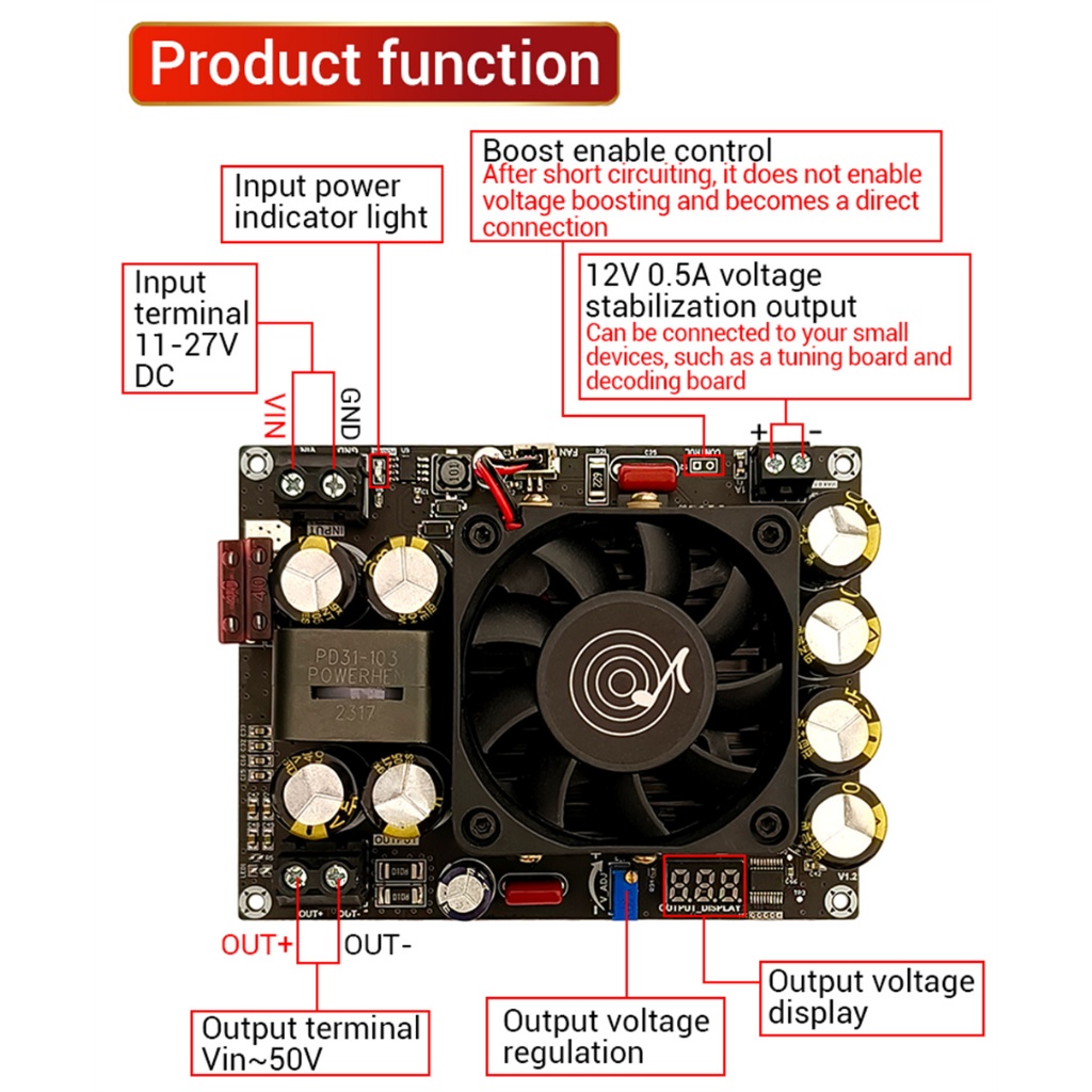 DC12V-24V to 24V-50V Adjustable Boost Module with voltage display PW500 ...
