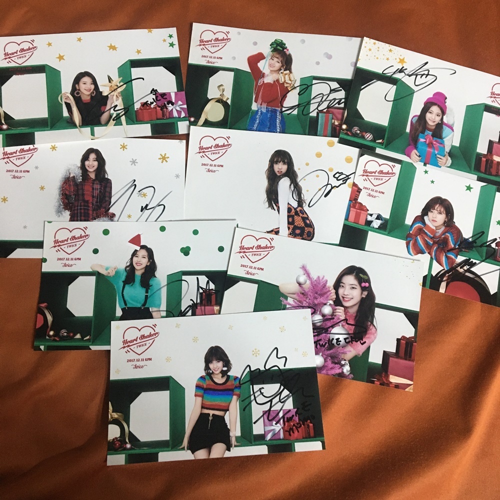 signed TWICE heart autographed group members photo 7 inches k-pop ...