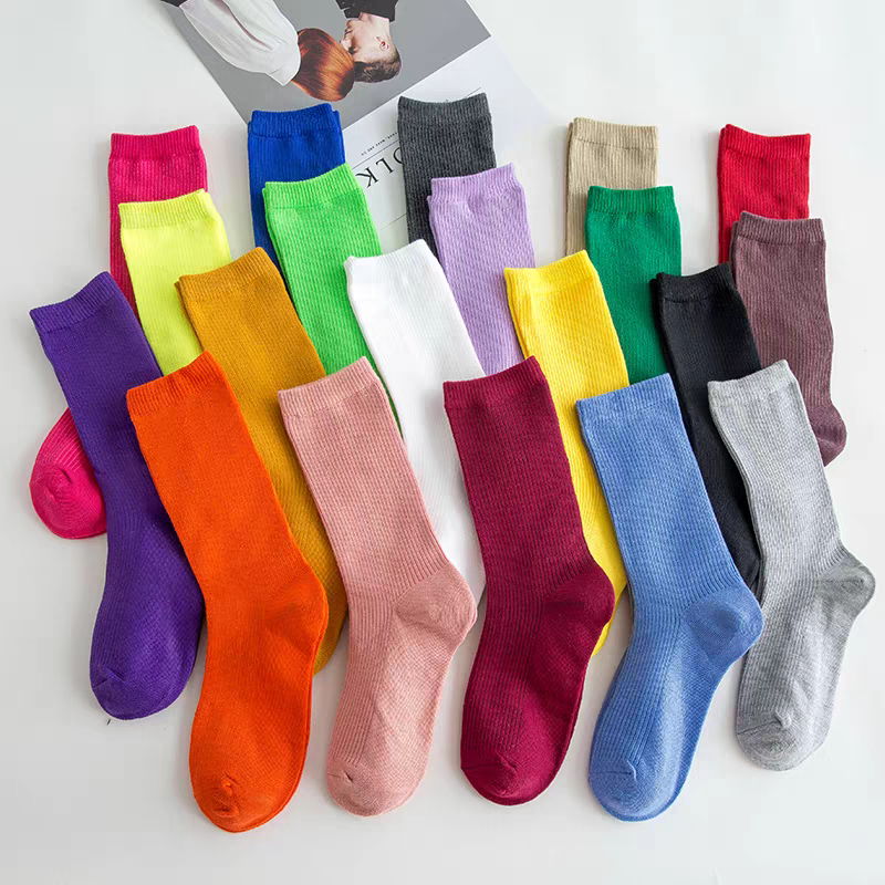 Korean candy pastel color pop mid high cut socks cotton solid color ...