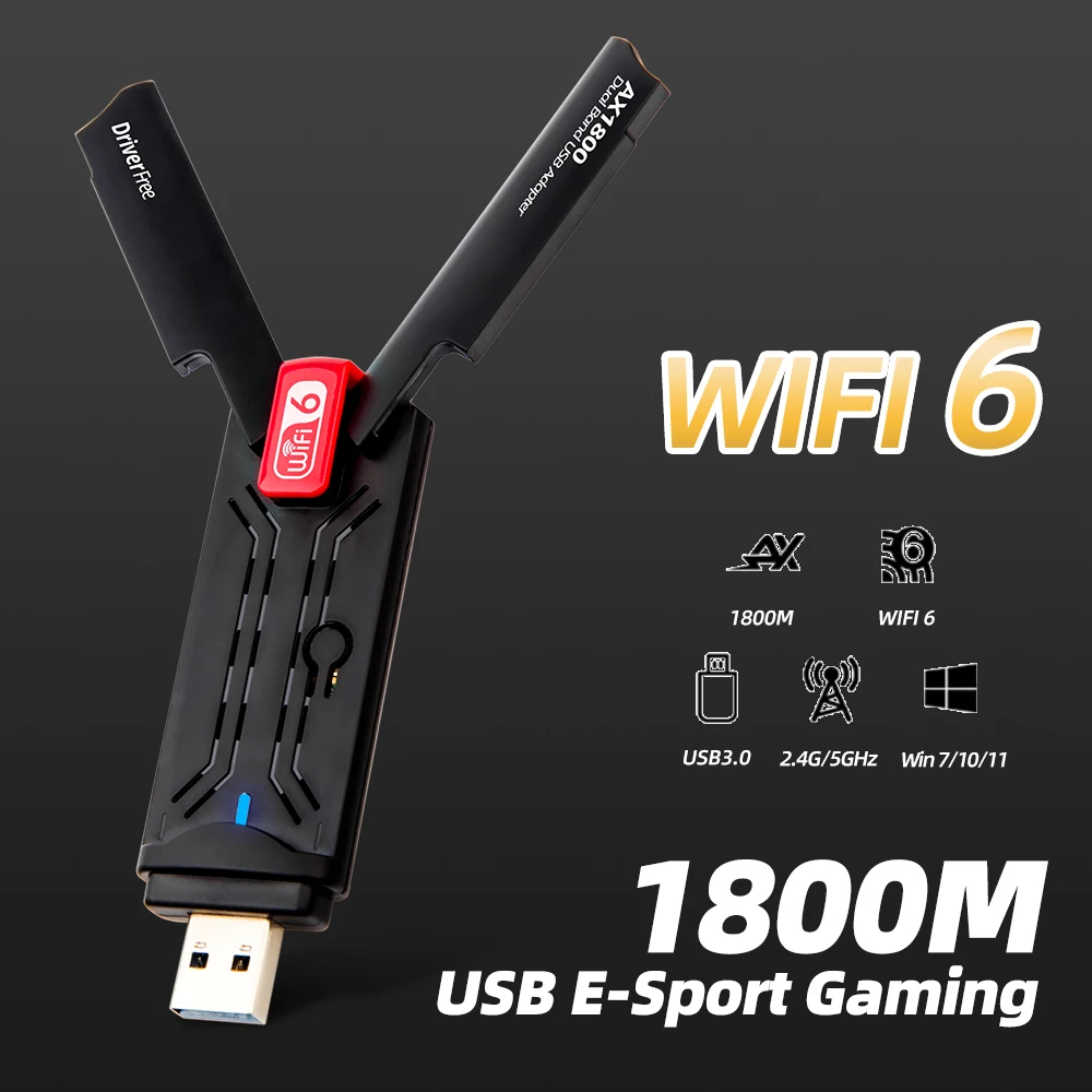 1800Mbps WIFI 6 USB Network Card Wireless Wi-Fi Dongle 3.0 USB Adapter ...