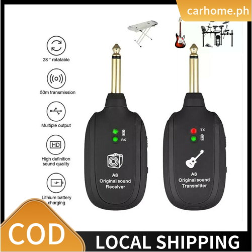 A8 UHF Wireless Guitar Transmitter Receiver Set 730mhz 50M Range for Electric Guitars Bass ...