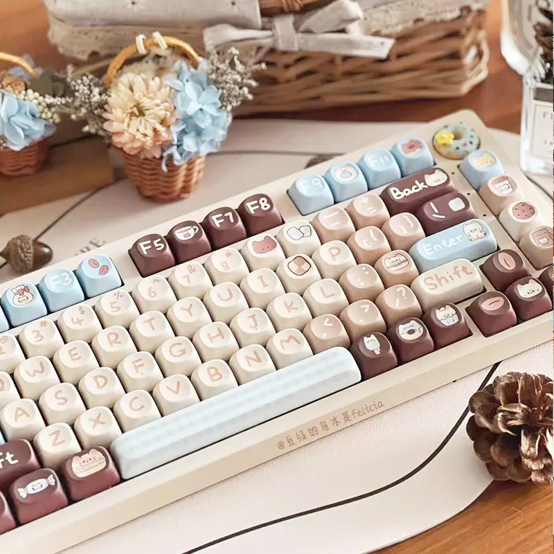 125/135 Keys Coffee Dessert cat Keycaps MOA keycap MDA Profile PBT Dye ...