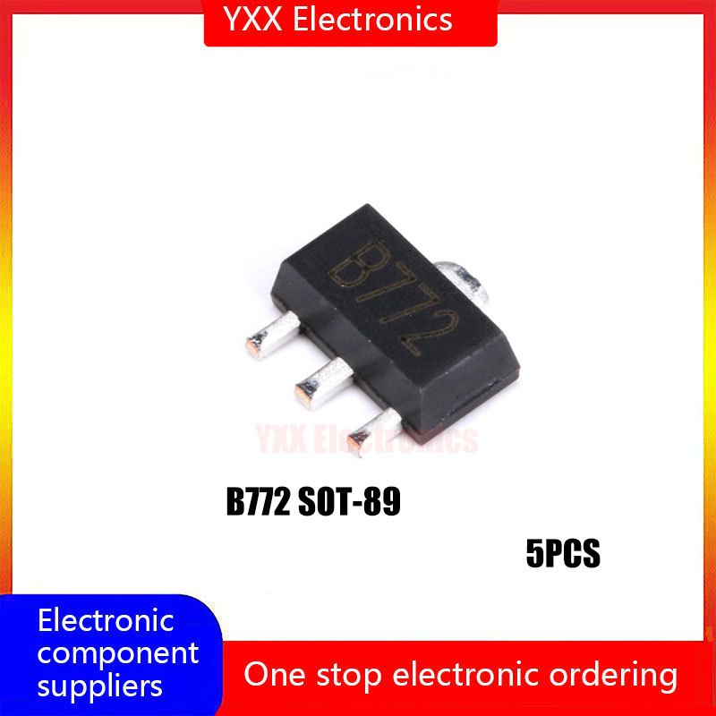 Original genuine B772 SOT-89 PNP transistor -30V/3A SMT transistor (5 pieces), used for assembly ...