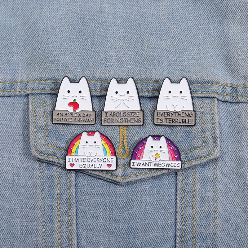 Cute Cat Enamel Pins Animal Brooches Cartoon Kitten Brooch Funny Cats ...