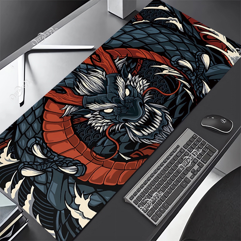 Oni Large Gaming Mouse Pad Japanese Black Dragon Table Mat Waves ...