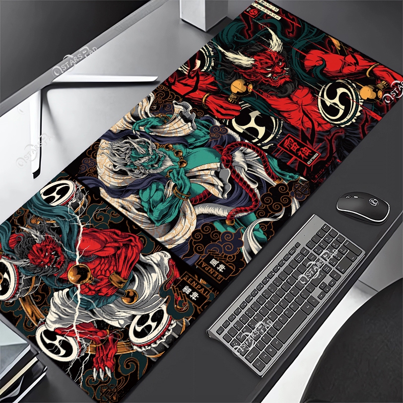 Oni Large Gaming Mouse Pad Japanese Black Dragon Table Mat Waves ...