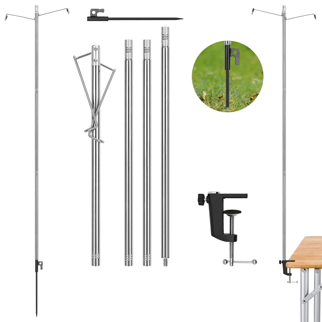 KOMCLUB Adjustable Lantern Stand Split Aluminum Clip Lantern Pole with ...