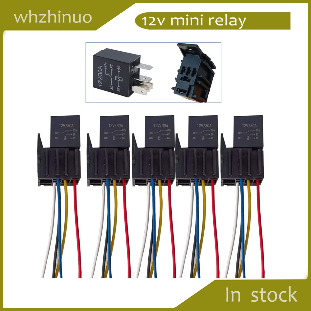 5 pin 5pack 12v 30A Automotive relay with Harness 2Pack Manual Relay 12 ...