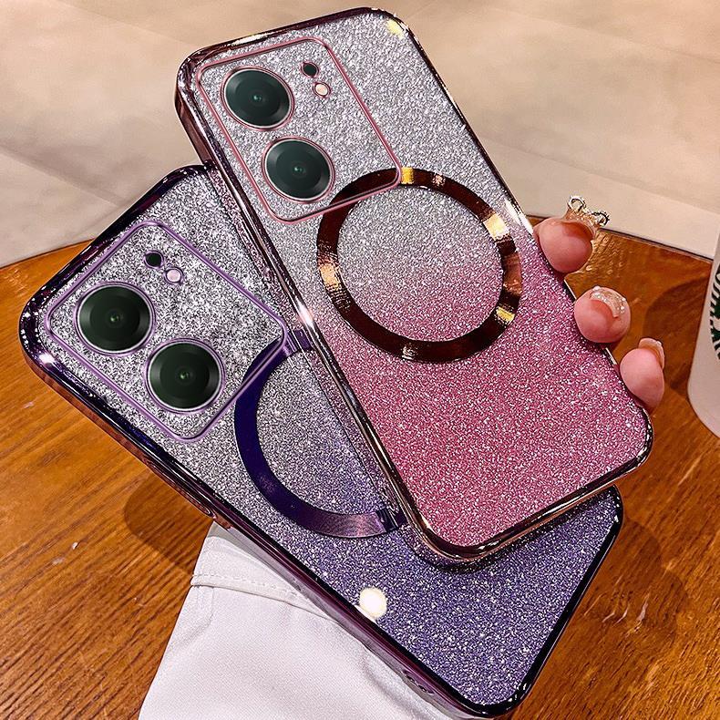 Casing Redmi 13c Plating glitter phone case with magnetic suction and ...