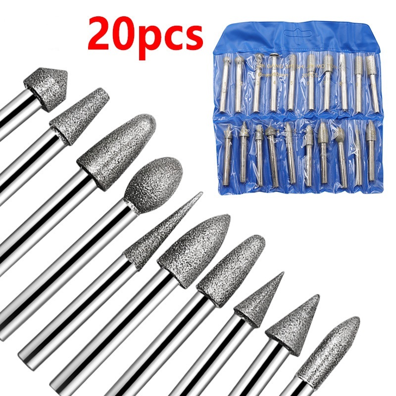 Jade carving tools grinding needles 20 pack 6mm handle diamond grinding ...