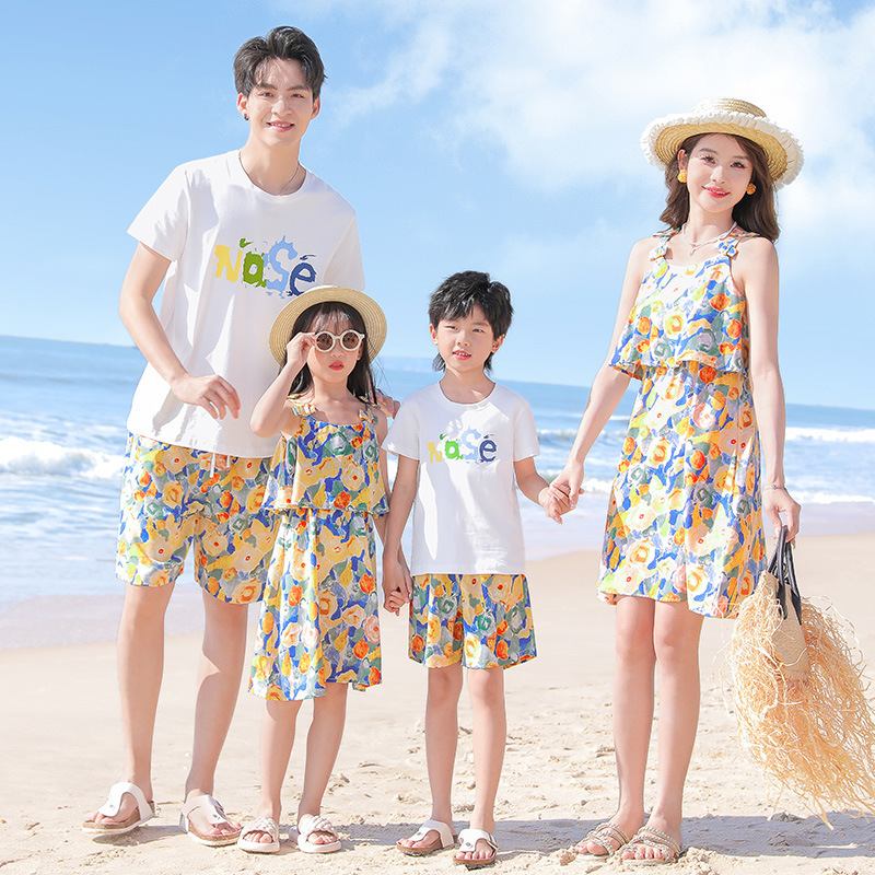 Beach Set Wear Men Boy Shirt+Short Pants Women Girl Dress Family ...